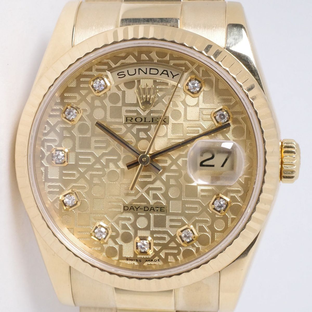 ROLEX YELLOW GOLD DAY-DATE 36mm PRESIDENT CHAMPAGNE JUBILEE DIAMOND DI ...