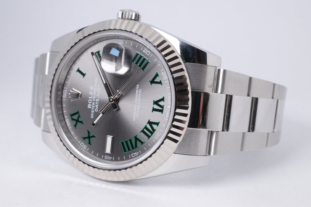ROLEX 2023 DATEJUST 41 WIMBLEDON DIAL FLUTED WHITE GOLD BEZEL OYSTER B ...
