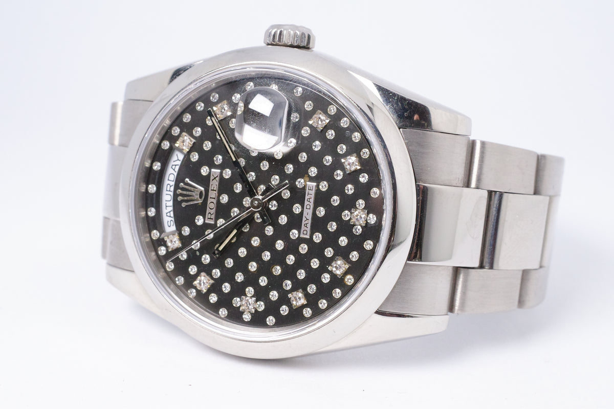 ROLEX WHITE GOLD PRESIDENT SLATE PLEIADES STAR CLUSTER DIAMOND DIAL DO ...
