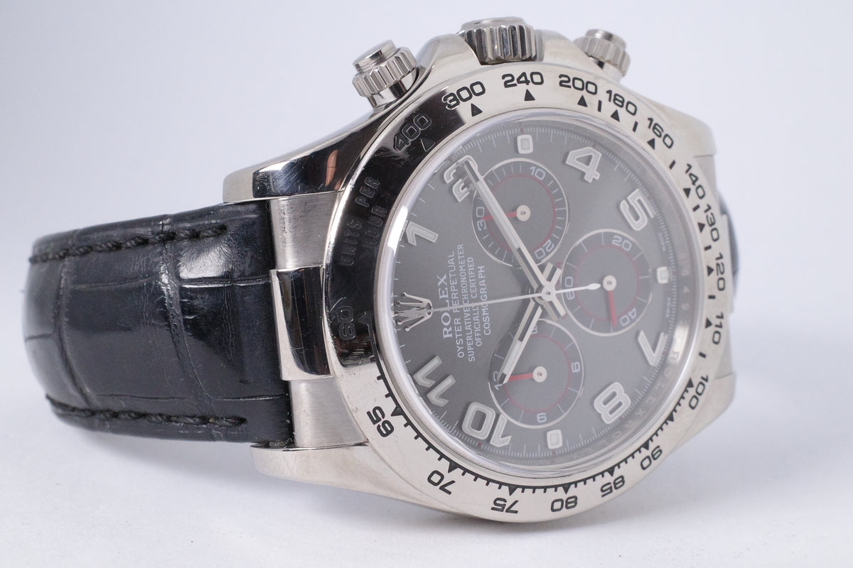 ROLEX WHITE GOLD DAYTONA ON STRAP SLATE GREY RACING DIAL 116519 WATCH ...