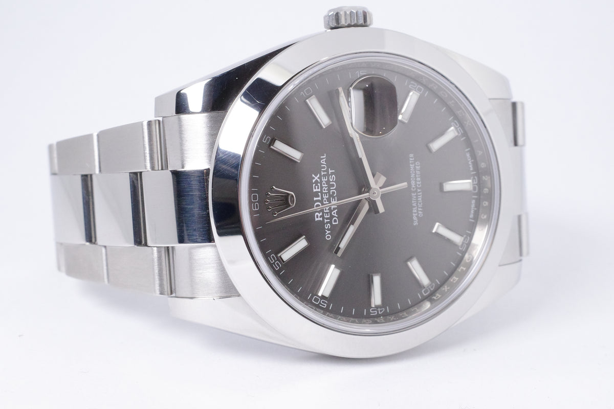 ROLEX 2018 DATEJUST 41 FLAT BEZEL SLATE DIAL OYSTER BRACELET 126300 BO ...