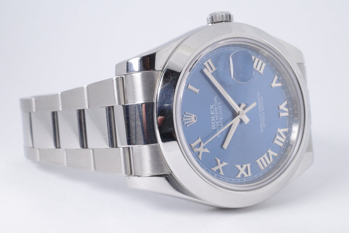ROLEX 2015 41mm DATEJUST II BLUE ROMAN DIAL 116300 BOX & PAPERS $8,300 ...