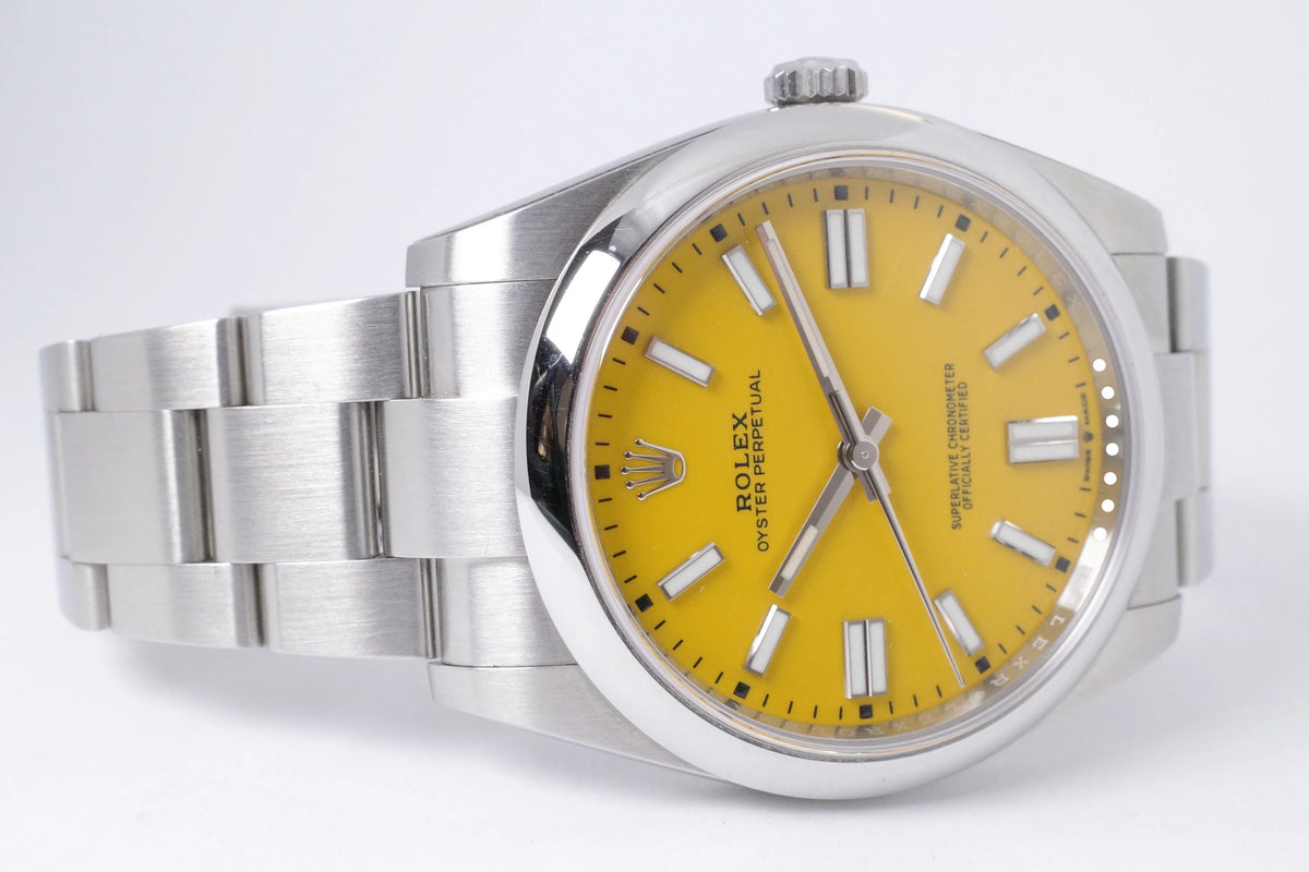ROLEX 2021 NEW 41mm OYSTER PERPETUAL YELLOW DIAL 124300 BOX AND PAPERS ...