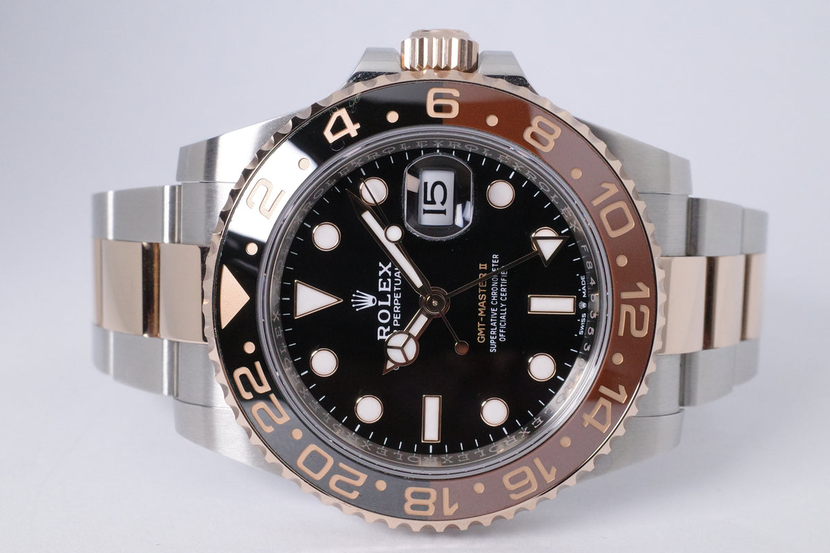 ROLEX 2024 TWO TONE GMT MASTER II ROSE GOLD & STEEL ROOT BEER 126711 B ...
