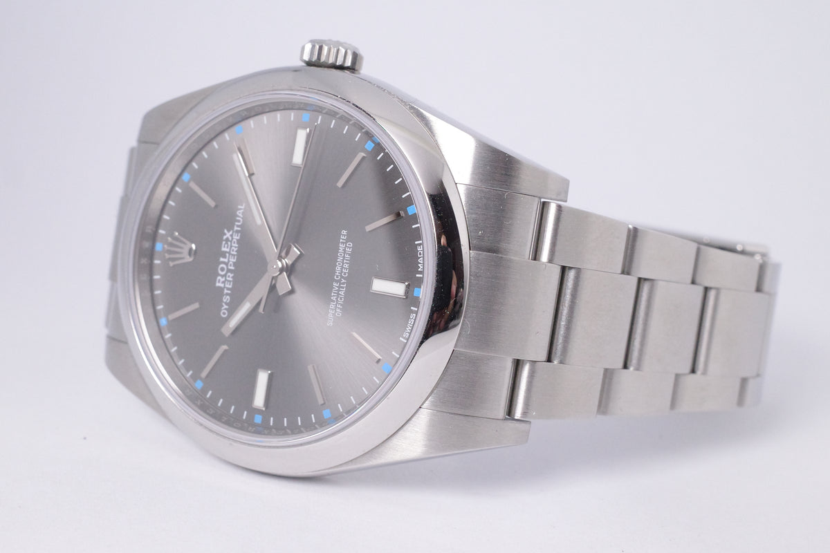 ROLEX OYSTER PERPETUAL 39 DARK RHODIUM GREY 114300 WATCH ONLY ...