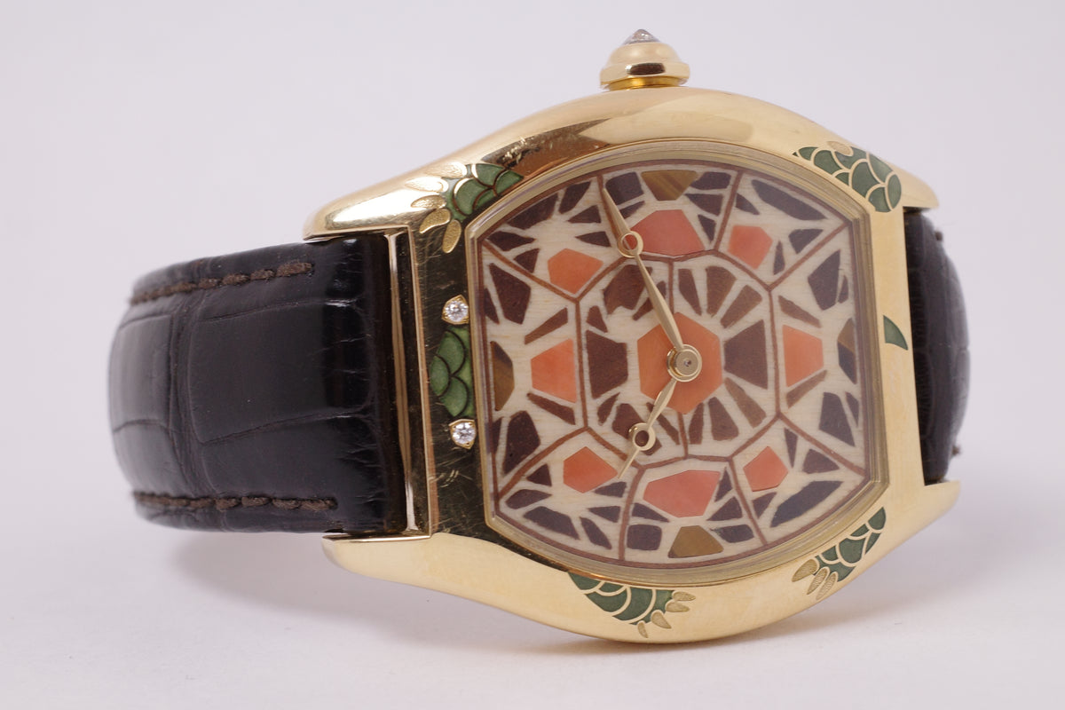 CARTIER YELLOW GOLD LARGE TORTUE TURTLE MOTIF DIAL LIMITED EDITION ...