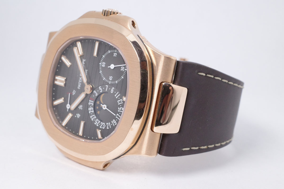 PATEK PHILIPPE NEW ROSE GOLD NAUTILUS POWER RESERVE MOON PHASE 5712R B ...