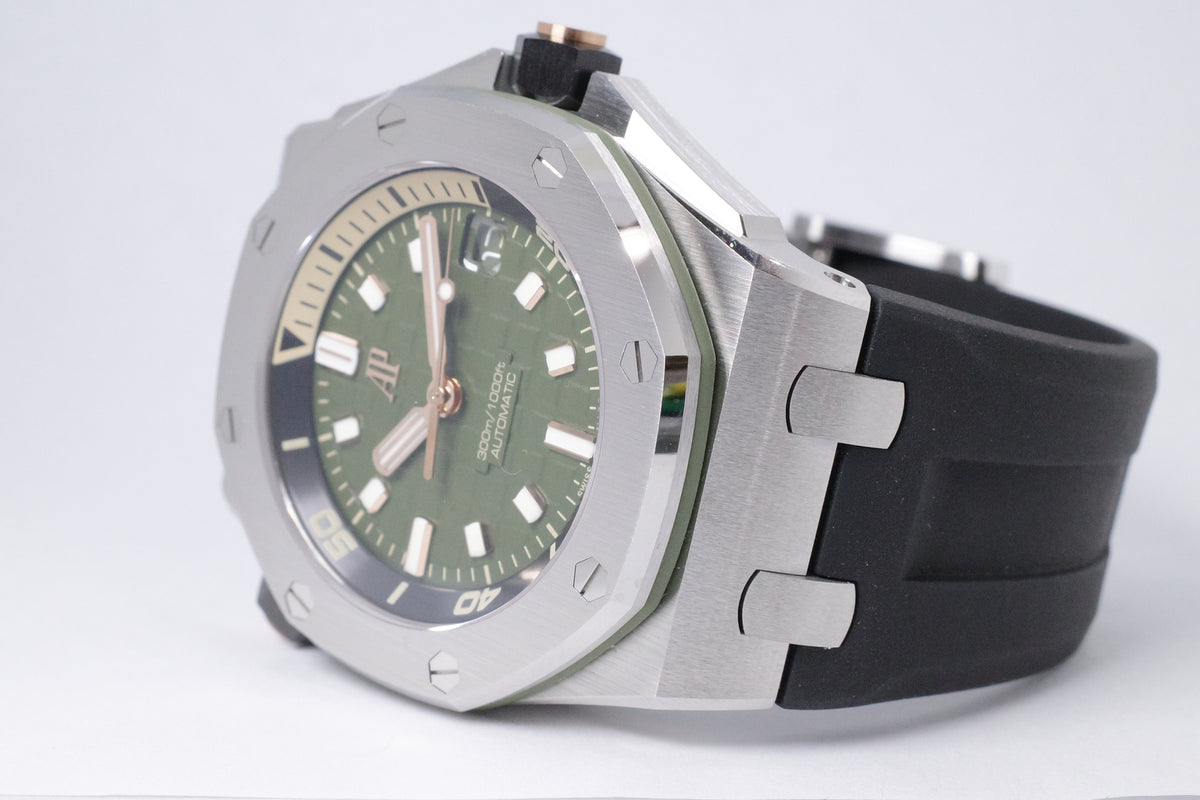 AUDEMARS PIGUET 42mm ROYAL OAK OFFSHORE KHAKI GREEN DIVER 15720ST BOX ...