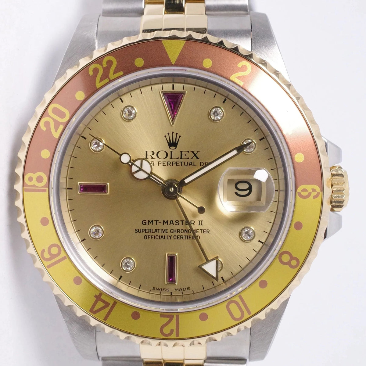 ROLEX GMT MASTER II TWO TONE YELLOW GOLD & STEEL ROOT BEER JUBILEE 167 ...